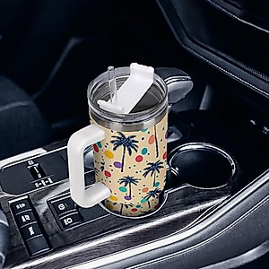 Coconut Trees-tropical Tumbler with Handle Travel Mug Water Bottle Tea Coffee Cup White-style