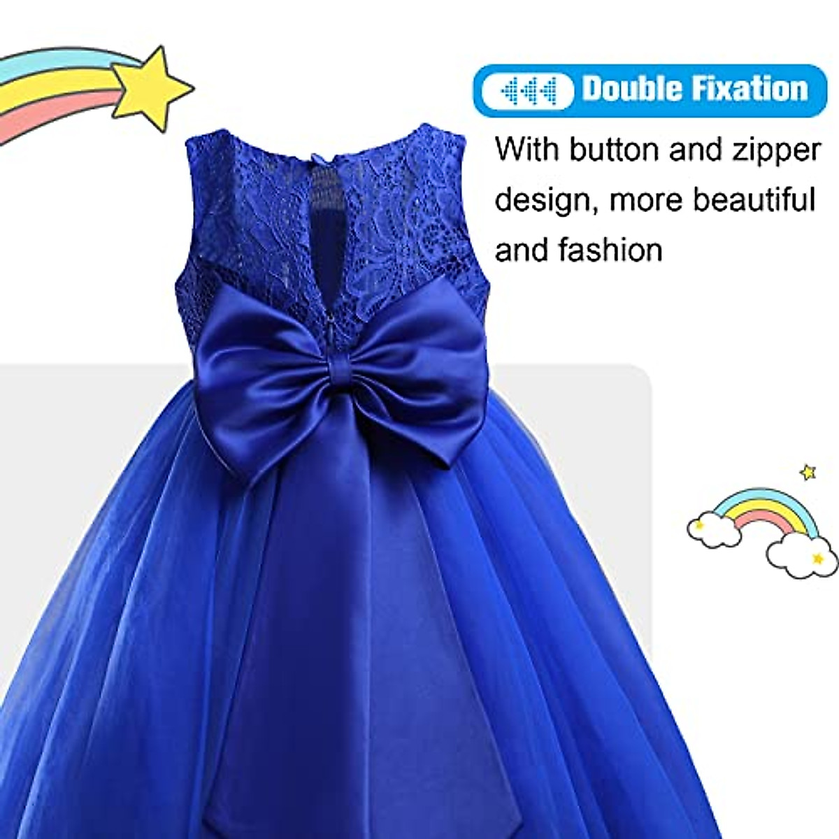TENTIDE Baby Flower Girls Formal Dress Sapphire Blue Holiday Party Pageant Lace Sleeveless A-line Bow Tulle Dress (Blue-1, 6-12M)