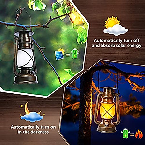 Hanging Solar Lantern Outdoor - Flickering Flame Solar Vintage Lantern, 2 Modes Waterproof Solar Hanging Lights for Camping, Garden, Patio, Deck, Yard, Path