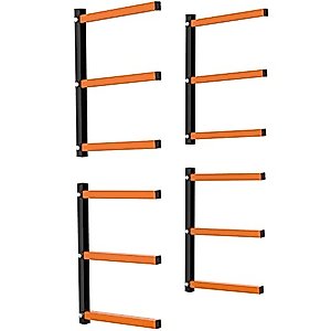 Foozet Lumber Rack Wall Mount with 3-Level 2 pairs Wood Organizer and Lumber Storage Heavy Duty Metal Wood Rack for Indoor and Outdoor,Black-Total Max Load 600lb