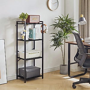 YMYNY Bookcase, 4-Tier Narrow Ladder Bookshelf, Freestanding Shelving Unit, Multifunctional Storage Rack, for Home Office Living Room Bedroom Kitchen, Plant Stand, Black, 44 * 16.9 * 11.4" UHBC004B