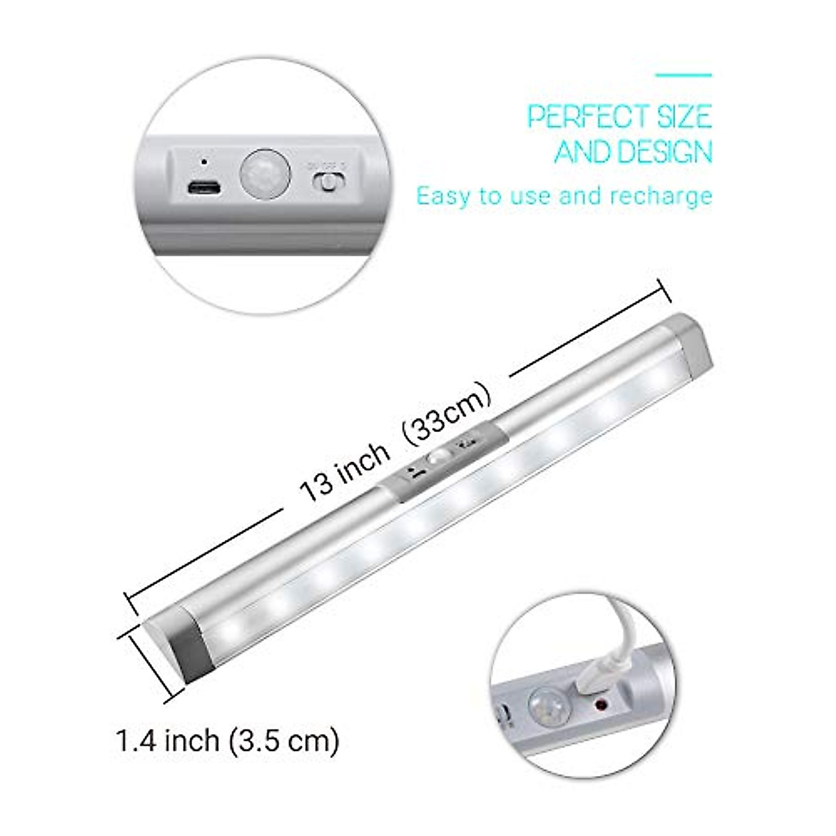 Joyzy Motion Sensor Closet Lighting with Germany Osram Beads, Eye Protection Design for Under Cabinet Lights Automatic Wireless Lighting, LED Rechargeable Night Lighting for Wardrobe Pantry Light