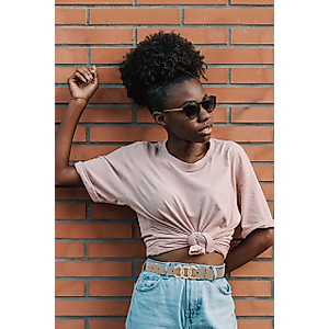 Pettata Women Belt for Jeans Dress Cinch Waist Belt for Ladies Beige Faux Leather Belt with Gold Buckle