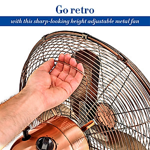 DecoBREEZE Pedestal Standing Floor Fan, 3 Speed Oscillating Fan with Adjustable Height, Pearl Black, Retro Fan, 16 inches