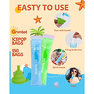 150 Disposable Ice Popsicle Mold Bags (8x2") for DIY Natural Fruit Snacks, Juice & Smoothies, Ice Pops Molds | BPA-Free, Zip Seals, Funnel Included