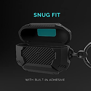 elkson Compatible with AirPods Pro Case, Secure Case Cover with Keychain Hard Shell Protective Bumper Carbon Fiber Full Body Shockproof for AirPod Pro, Black Exia Series Front LED Visible