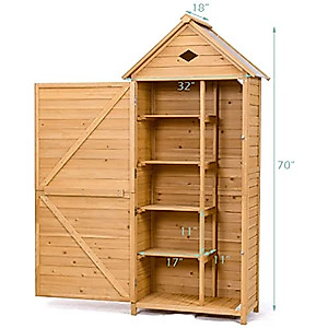 GRAFFY Garden Storage Shed, Outdoor Garden Tools Cabinet with 2 Lockable Doors, Wooden Storage Cabinet with Galvanized Sheet Roof for Garden, Yard, Patio