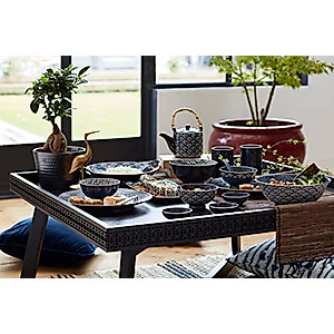 Mikasa Satori Japanese Serving Platter with Wave Pattern Border and Real Gold Rim, Porcelain, Indigo Blue/White, 15.5 x 28 cm