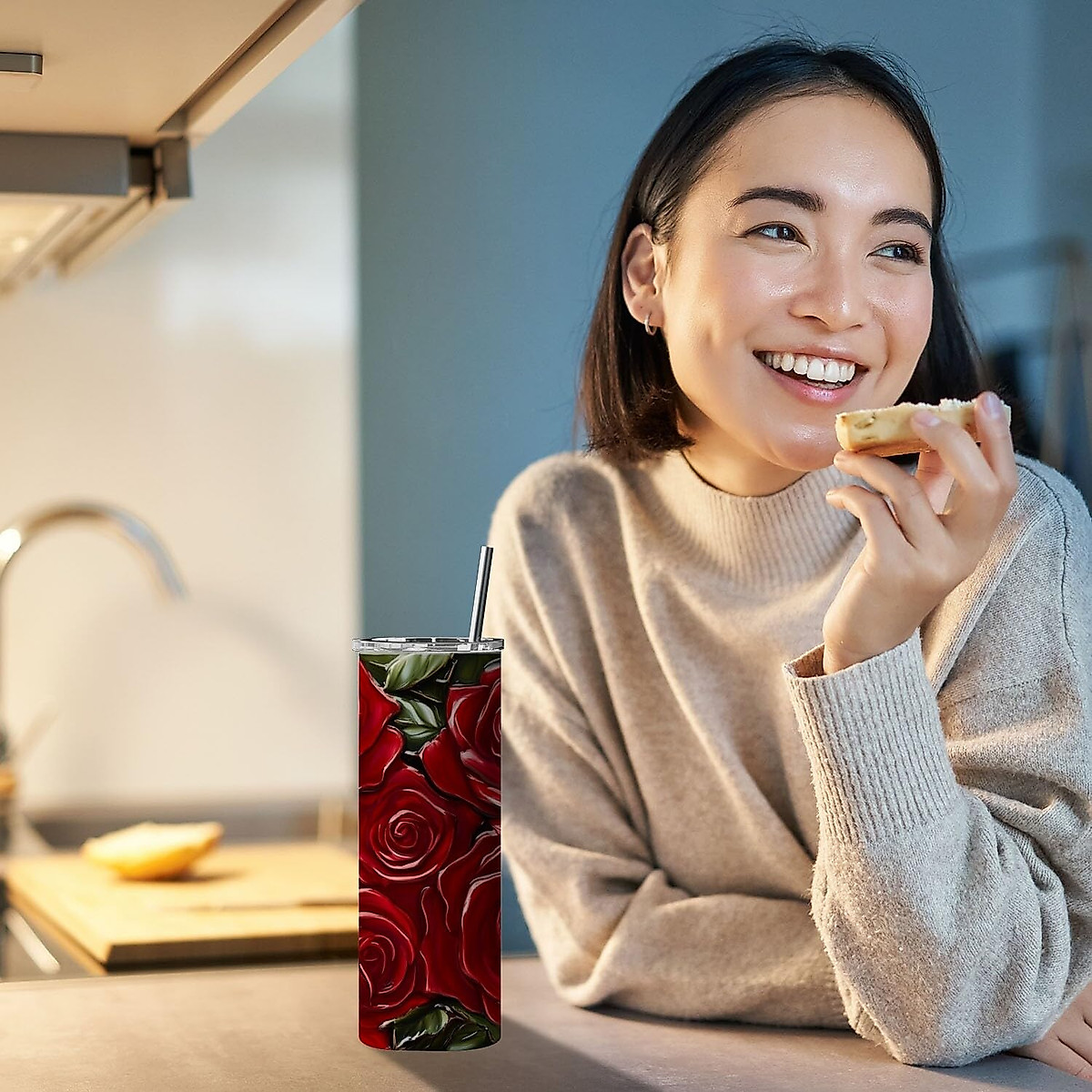 red roses insulated tumblers coffee cup Gift，red roses Drinking Glasses-Tea Cup-Coffee Mug tumbler with lid and straw 20 oz insulated tumbler cups