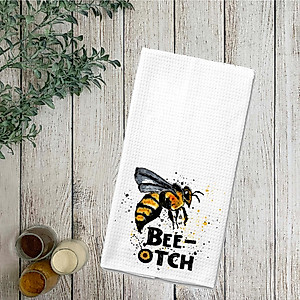 Bee-otch Bumble Bee Microfiber Kitchen Bar Hand Towel, Funny Gift for Women