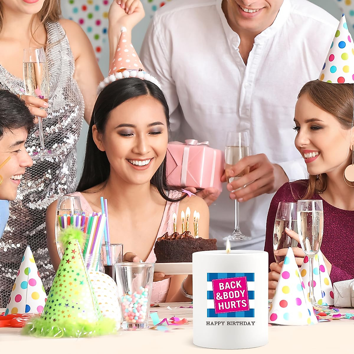 Birthday Candle Gifts, Funny Happy Birthday Candle Gifts, Unique Christmas Birthday Gifts Ideas for Mom, Dad, Sister, Coworker, Back and Body Hurts Scented Soy Candle, 10OZ