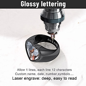 GOLDCHIC JEWELRY Heart Signet Rings With Personalised Photo, Black Pinky Ring Size K For Ladies Women