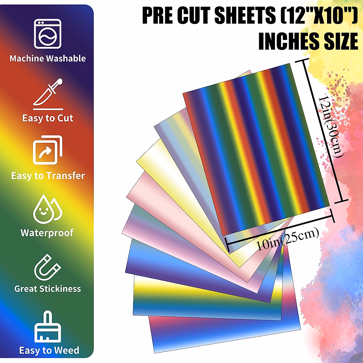 Puff Vinyl Heat Transfer 3D - Puff HTV Vinyl Gradient Colour 8 Sheets 12"x 10" Puff Heat Transfer Vinyl for T-Shirt Clothes Compatible with Cricut Air or Maker (Gradient Colour)