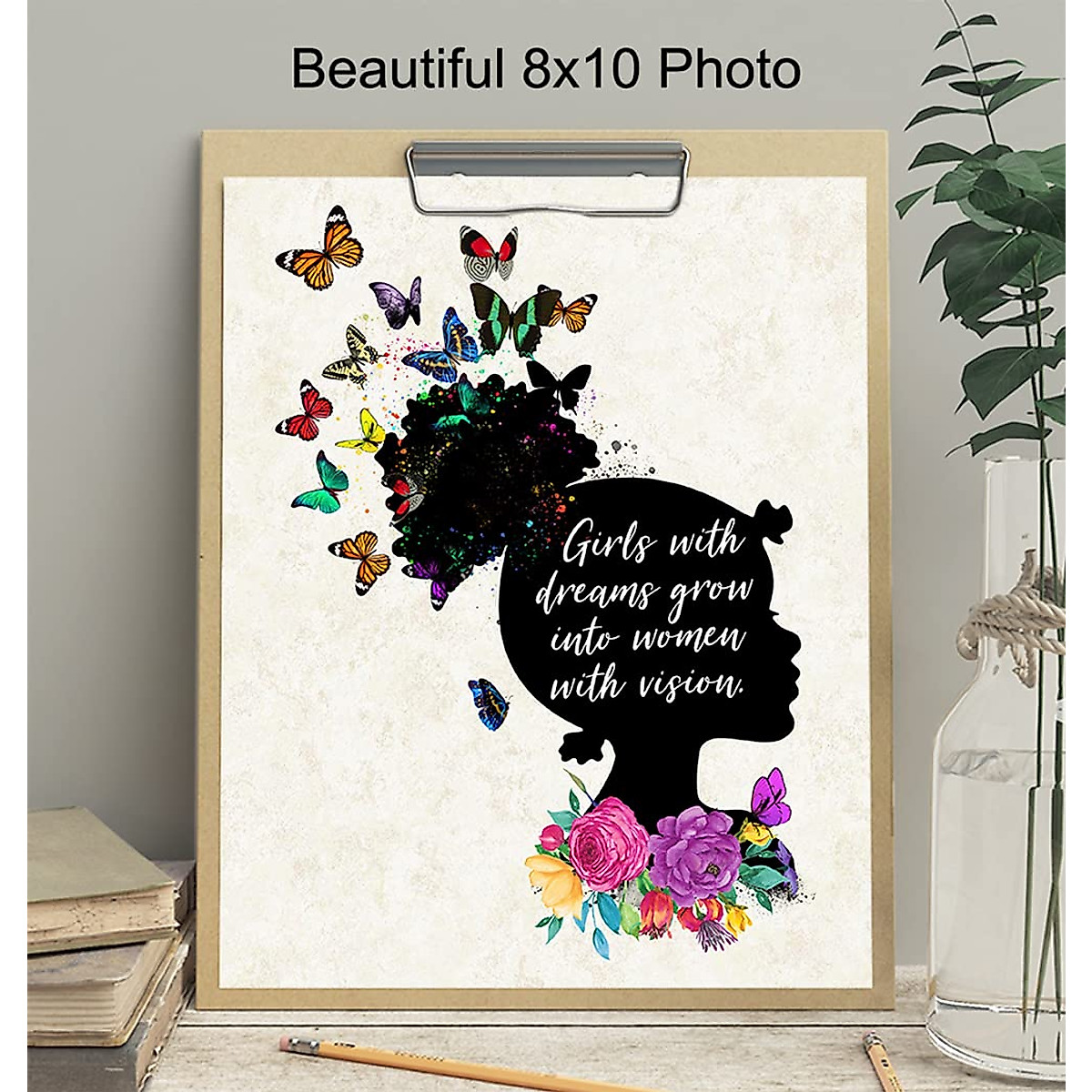 African American Girls Motivational Wall Art - Black Art - Inspirational Poster - Teens, Little Girls Bedroom, Kids Room - Positive Quotes - Encouragement Sayings - Daughter Gifts - Family Wall Decor