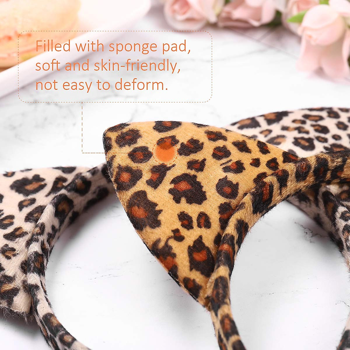 Lurrose 6pcs Plush Cheetah Leopard Grain Cat Ear Hairbands - Cosplay Hair Hoops and Headbands for Halloween, Festivals, Holidays