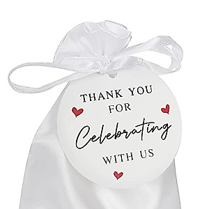 BEAVOING 60PCS Satin White Gift Bags, 4 x 6 Inches Jewelry Pouches Wedding Favor Drawstring Bags Baby Shower Christmas Gift Bags, Candy Bags with Thank You Tags