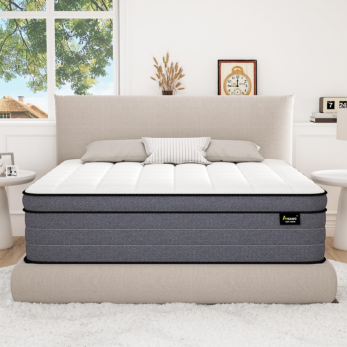 Ayeawo Firm California King Mattress, 12 Inch Cal King Hybrid Mattress with Gel Memory Foam and Pocketed Springs, Pressure Relief and Motion Isolation, Cali King Mattress in a Box, Upgraded Support