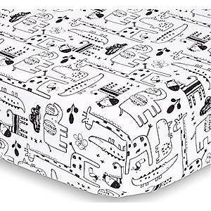 The Peanutshell Fitted Crib Sheet Set for Baby Boys or Girls | Zoo Animals and Tribal Stripes | Unisex 2 Pack Set