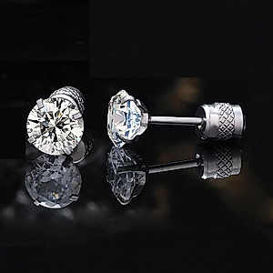 Titanium Screw Back Pack of Earrings Cubic Zirconia CZ Studs for Women Men 20G Helix Piercing Post 316L Surgical Stainless Steel Hypoallergenic for Sensitive Ears Simulated Diamond Set