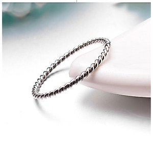 INRENG Women's Stainless Steel 1.1mm Twisted French Rope Thin Wedding Ring Silver Size 8