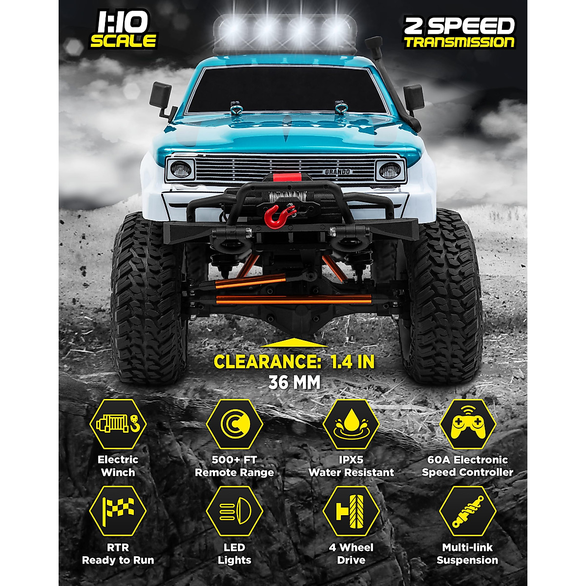 LAEGENDARY RC Crawler - 4x4 Offroad Crawler Remote Control Truck for Adults - RC Rock Crawler, Fast Speed, Electric, Hobby Grade Car - 1:10 Scale, Brushed, Blue - Green