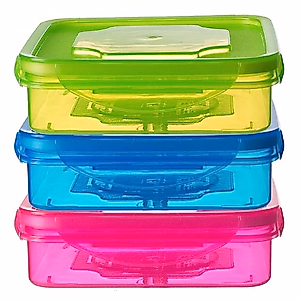 Imperial Home Plastic Sandwich Containers with Lids, Reusable Container, Lunch Box, Food Storage, Meal Prep, Lock Lid, Fridge, Freezer, Dishwasher, & Microwave Safe, BPA Free, Set of 3, Multicolor