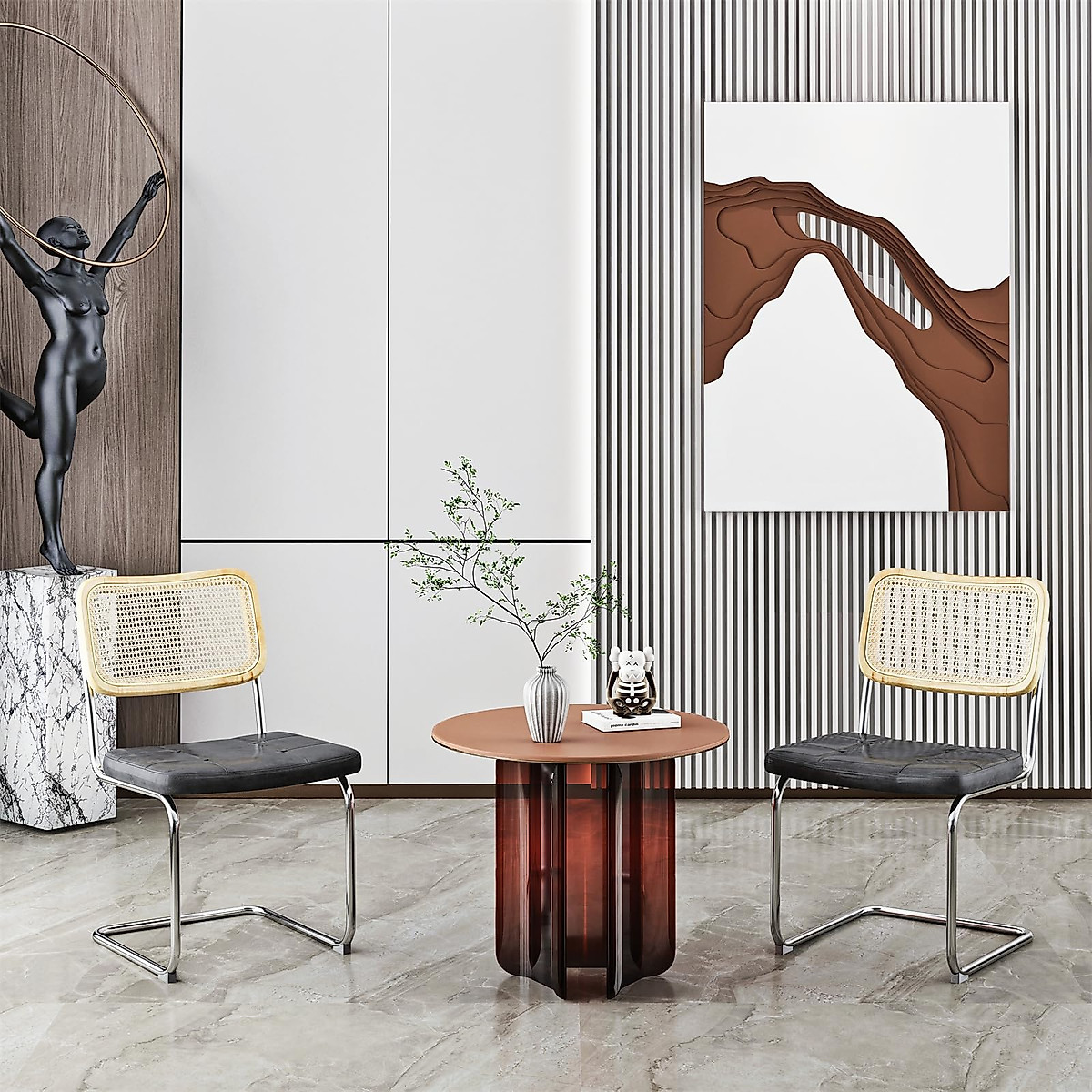 Dining Chairs Set of 2, Upholstered Dining Room Kitchen Side Chairs with Backrest and Metal Legs, Mid Century Modern Armless Farmhouse Rattan Dining Chairs for Living Room, Kitchen, Restaurant, Grey