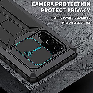 Lunivop Metal Bumper Silicone Compatible with Samsung Galaxy s22 Ultra 5G 6.8 inch Case Cameras Protection Heavy Duty Protection Doom Cover Shockproof with Built in Screen Protector Holder (Black)