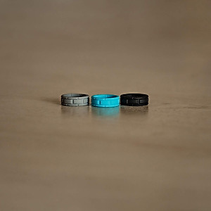 5starzz Premium Quality Breathable Silicone Wedding Ring for Men and Women, Rubber Wedding Band, Practical, Modern and Beautiful Brick Pattern Design, 7 mm Wide (Black, Light Grey, Ocean Blue, 6)