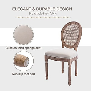 Virabit French Dining Chairs Set of 4, Rattan Farmhouse Upholstered Dining Chairs with Curved Backrest and Beautifully Carved Solid WoodFrame for Living Room, Kitchen, Restaurant