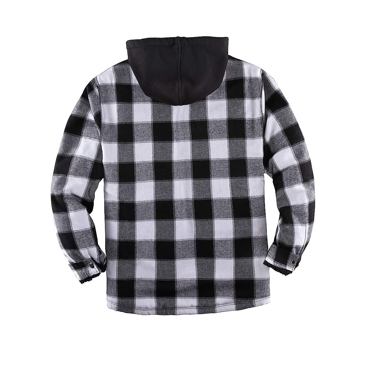 ZENTHACE Men's Sherpa Lined Full Zip Hooded Plaid Shirt Jacket Black/Grey XXL