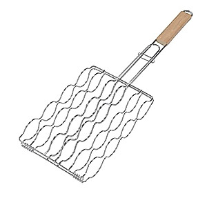 RvSky Garden kit Corn Grilling Basket Stainless Steel Beech Wood Handle Even Heat Distribution 4 Corns Capacity Grilling Holder for Camping