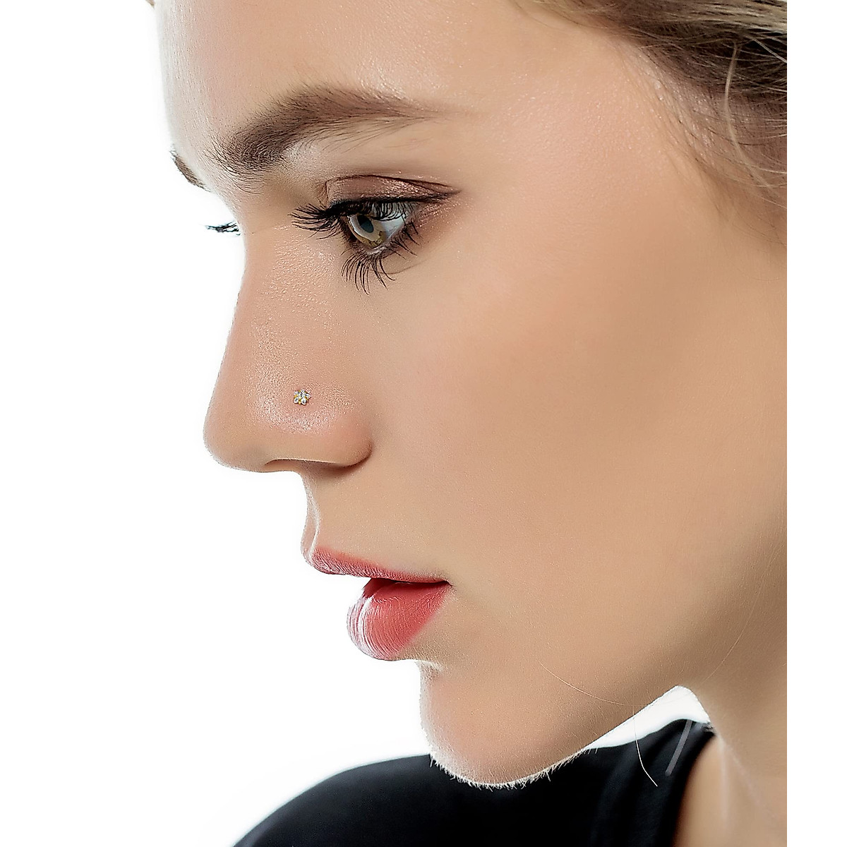 Tornito 20G 20Pcs Nose Ring CZ Nose Stud Retainer L Bone Screw Shaped Nose Piercing Jewelry Set for Women Men Stainless Steel Rose Gold Tone (D:20Pcs,Bone Shaped, Gold Tone)