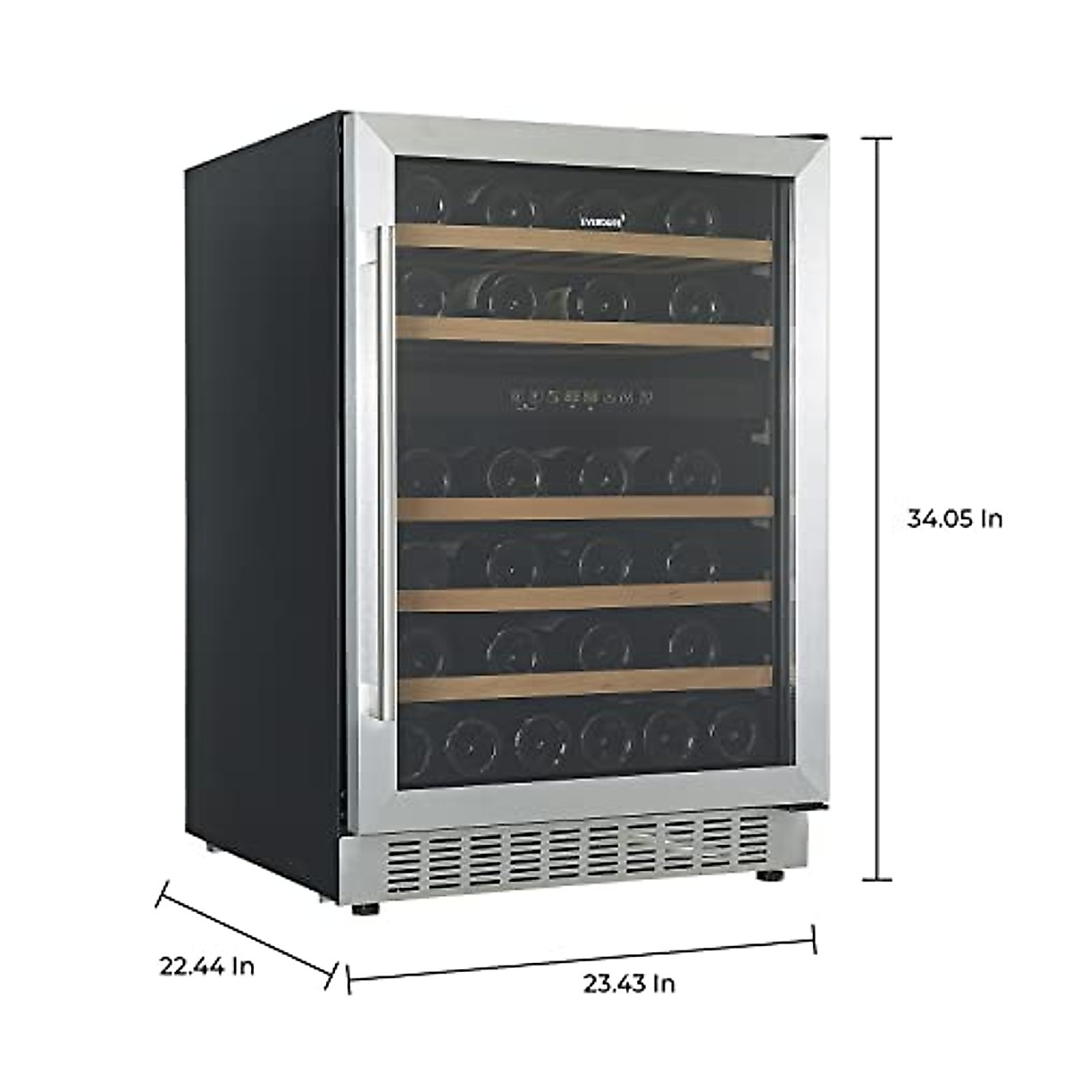 Everdure 46 Bottle Luxury Wine Cooler & Beverage Refrigerator, Built in or Free-Standing, Dual Zone, Stainless Steel with Reversible Glass Door, Beech Wood Shelves and LED Display Touchpad