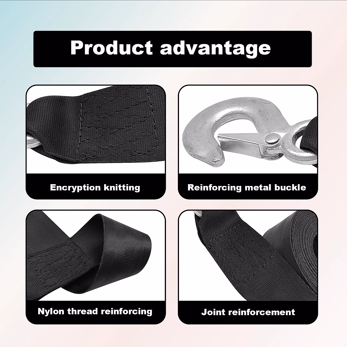 Boat Trailer Winch Strap with Safety Snap Hook, 2" x 20ft 10000 lbs Heavy Duty Boat Winch Strap for Towing Vehicles, Boats and Jet Ski, Polyester