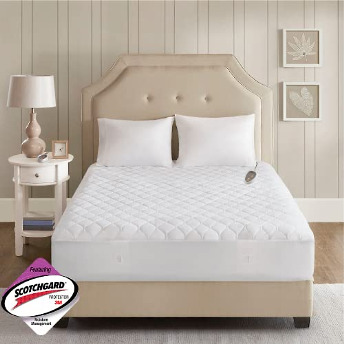 Beautyrest 3M Scotchgard Heated Mattress Pad - Electric Bed Warmer with 5 Heat Settings, 10 Hr Auto Shut Off Timer, All Around Elastic Deep Pocket, UL Certified, Machine Washable, White Queen