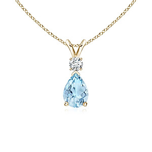 Angara Natural Aquamarine Solitaire Pendant Necklace for Women in 14K Yellow Gold (Grade-AAA | 7x5mm) March Birthstone Jewelry Gift for Women | Birthday | Wedding | Anniversary