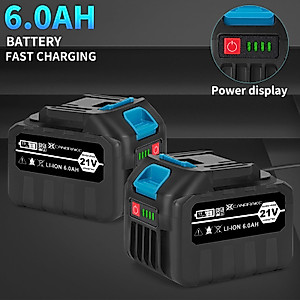 Cordless Reciprocating Saw with Rotated Handle, 2 x 6.0Ah Battery Brushless Power Reciprocating Saw with 12Pcs Blades, 28MM Reciprocating Stroke, Multiple Angles Cutting for Wood/Metal/PVC