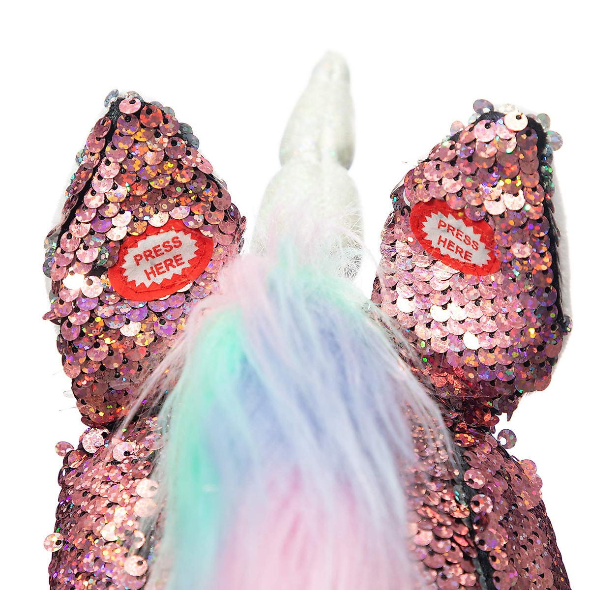 HollyHOME Sequin Unicorn Stick Horse Handcrafted Hobby Horse on a Stick with Wood Wheels Real Pony Neighing and Galloping Sounds Plush Unicorn Toy Pink 36 Inches(AA Batteries Required)