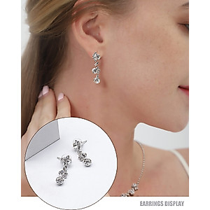 UDYLGOON Crystal Necklace Earrings Bracelet Jewelry Set Bride Bridesmaid Wedding Prom Party (Silver)