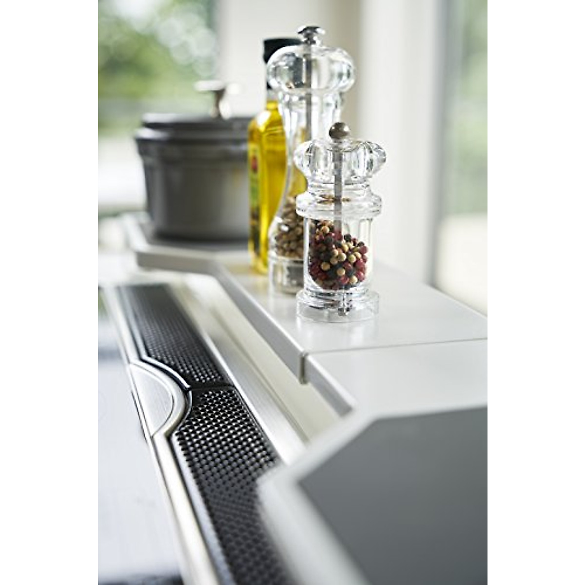 Yamazaki Home Expandable Stovetop Rack, 31.5 in L x 22 lb Capacity, Steel and Silicone