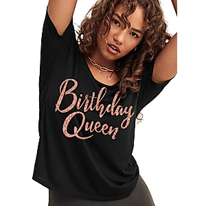Birthday Tees for Women - Rose Gold Girly Birthday Queen T-Shirt - X-Large - Black Tee(Queen RsG) Blk/XL