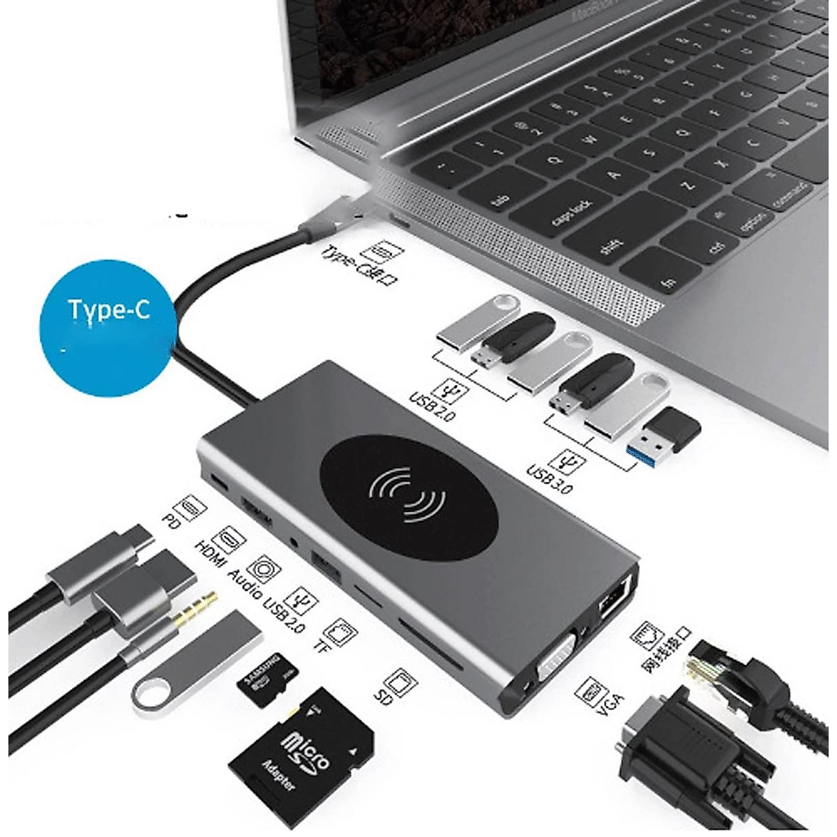 Feilx Ultra-Slim Data USB Hub, USB Type C Hub USB 3.0 Type-C Hub to HDMI Adapter 4K Thunderbolt 5 USB C Hub with TF SD Reader Slot PD