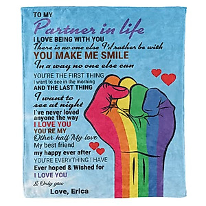 LGBT Gay Lesbian Pride Personalized Blanket for Life Partner with Name, Gift for Christmas Birthday Anniversary Valentines Day, Fleece Blanket for Couch Bed Sofa Travelling Camping, Printed in USA