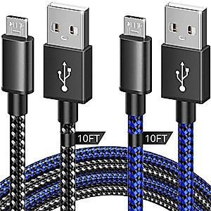 6amLifestyle PS4 Controller Charger Charging Cable 10ft 2 Pack Nylon Braided Extra Long Micro USB 2.0 High Speed Data Sync Cord Compatible for Playstaion 4, PS4 Slim/Pro, Xbox One S/X Controller