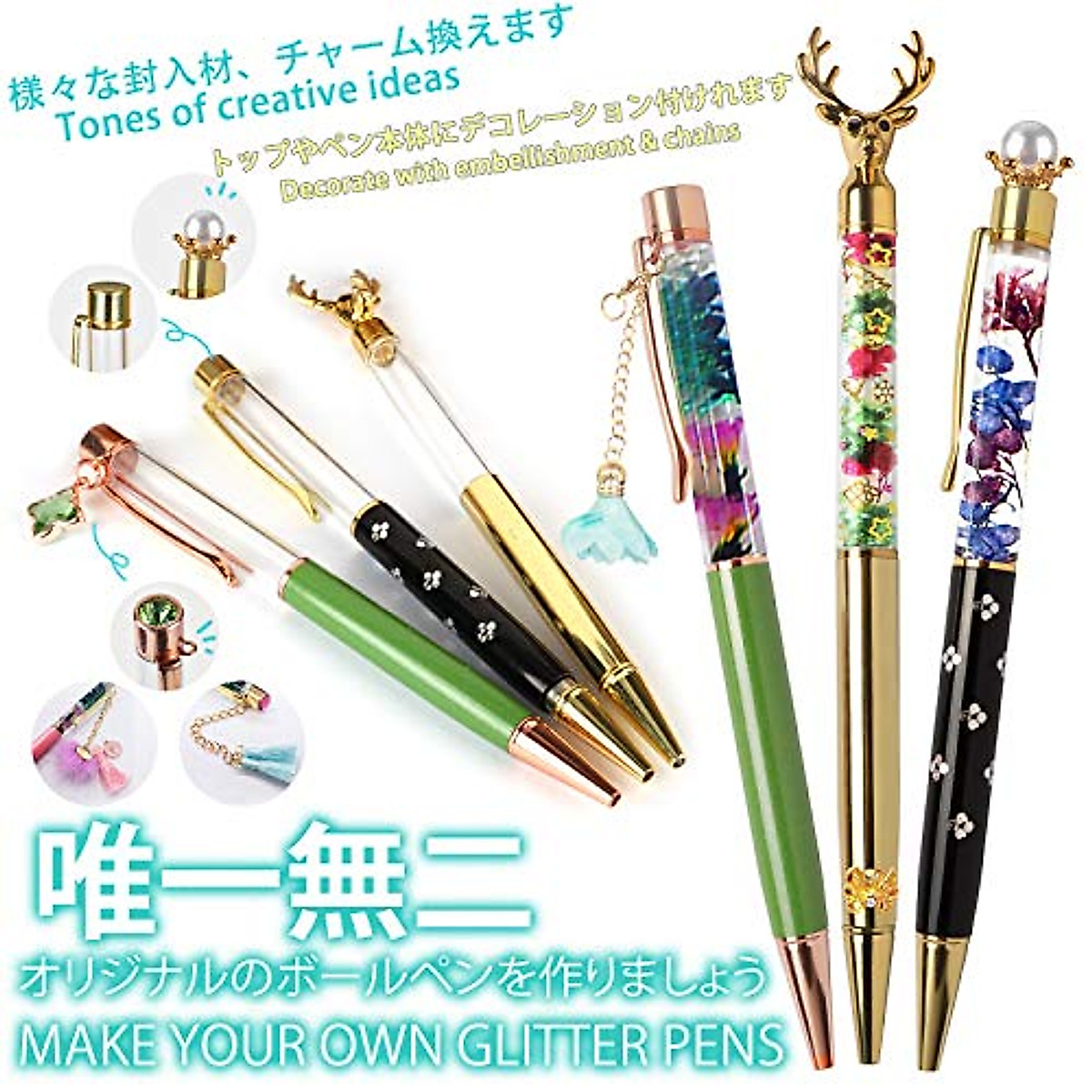 FUNSHOWCASE Floating Liquid Sand Ballpoint Pens Set 40-kit 30 Empty Tube Glitter Pen with 10 Replaced Black and Blue Refills