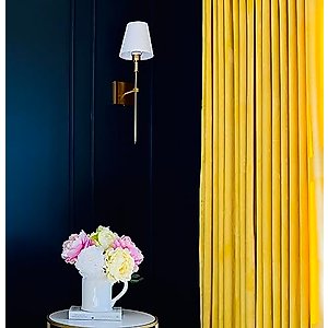 LUXEBLOSS Luxurious Velvet Curtains/Gold Yellow Drapes 96 inches Long for Living Room, Bedroom, Blackout, Heavy Soft Fabric with Privacy. Back Tab with Rod Pocket. 2 Panels (Yellow 52 Wx96 L)