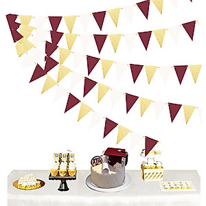 Maroon Gold Graduation Party Decorations 2023/Burgundy Gold Graduation Decorations/Maroon Grad/Birthday Party Decorations for Women White Burgundy Gold/4pcs Triangle Bunting Banners