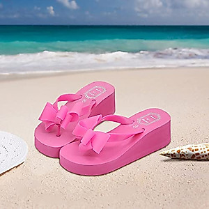 Hemlock Women Wedge Sandals Bowknot Flip Flops Clips Toe Thong Sandals Thick Platform Sandals Beach Shoes