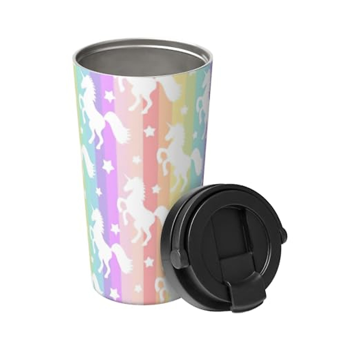 WANGXUEE Unicorns On Colorful Stripes Print 500ml Stainless Steel Travel Tumbler Double Wall Vacuum Insulated Coffee Mug